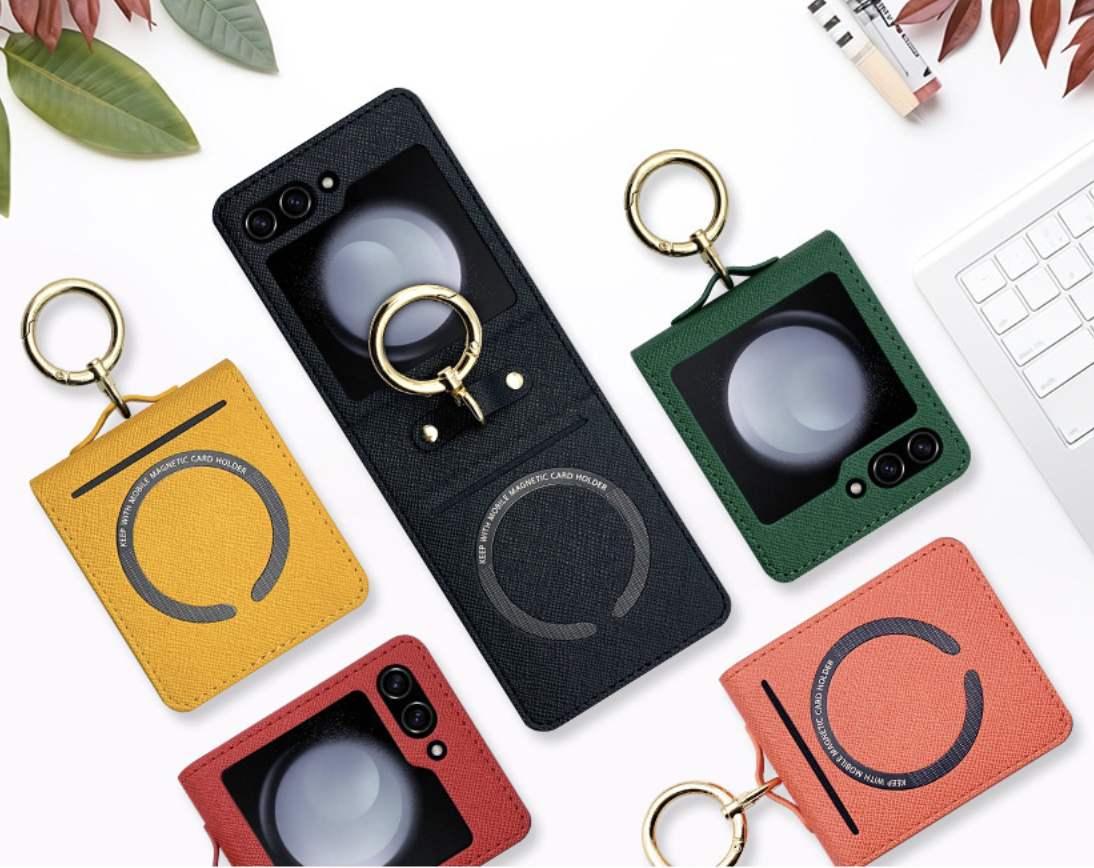 leather card slot magnetic case with ring holder for galaxy z flip 7 6 ...