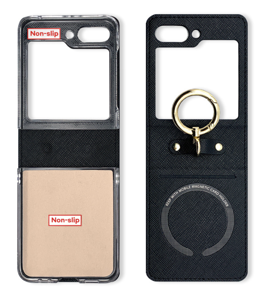 leather card slot magnetic case with ring holder for galaxy z flip 7 6 ...