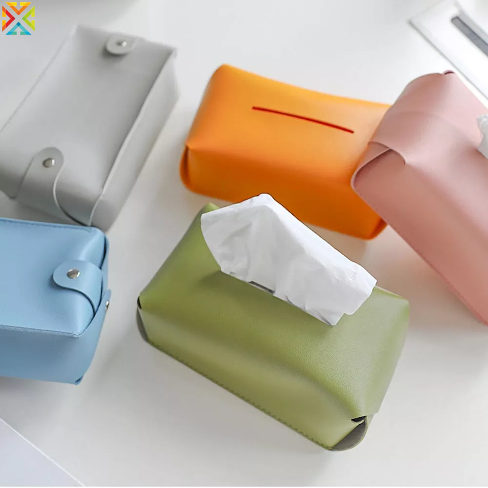Tissue Box Cover Soft PU Leather Foldable Handkerchief Box Napkin ...