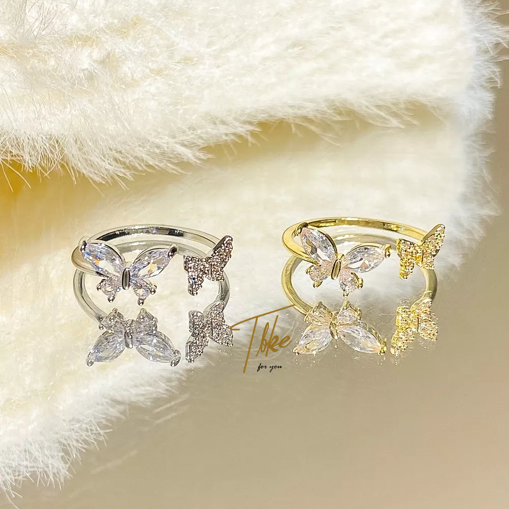Tala 18K Gold Kyle Inspired - Double Butterfly Zircon Ring Exquisite ...