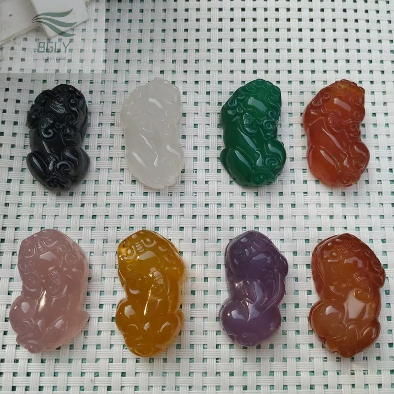 White Agate Pixiu Pendant Red Green Yellow Black Pink Purple Chalcedony ...