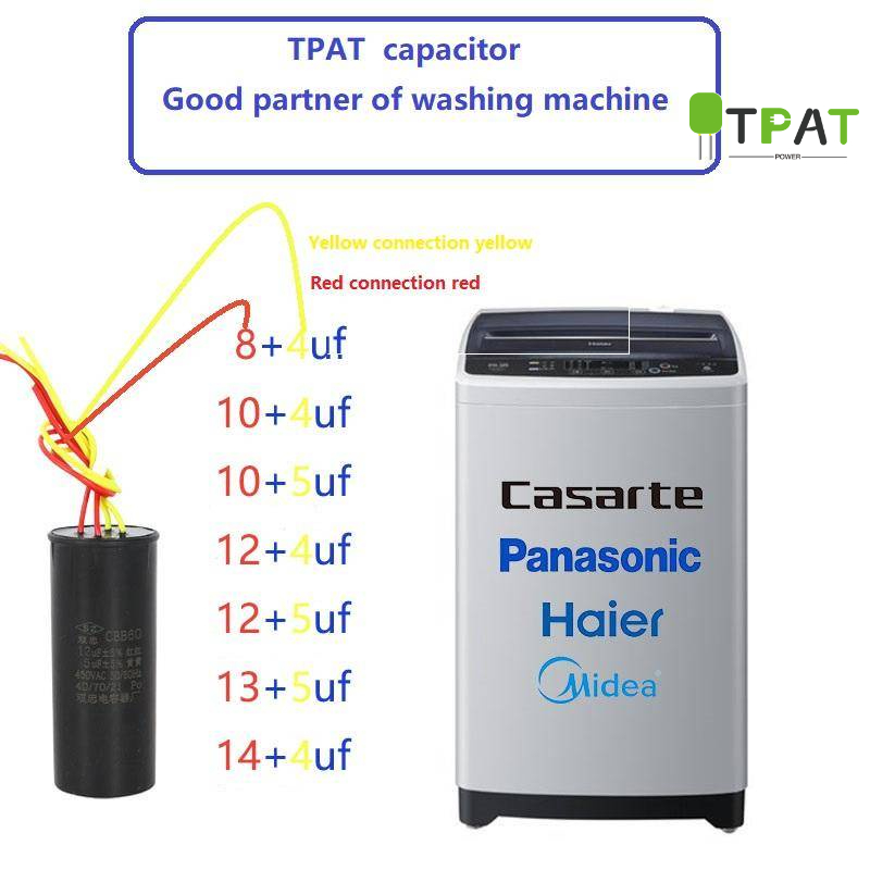 CBB60 Washing Machine Capacitor Four-Wire 8+4uf 10+4uf 10+5uf 12+4uf 12 ...
