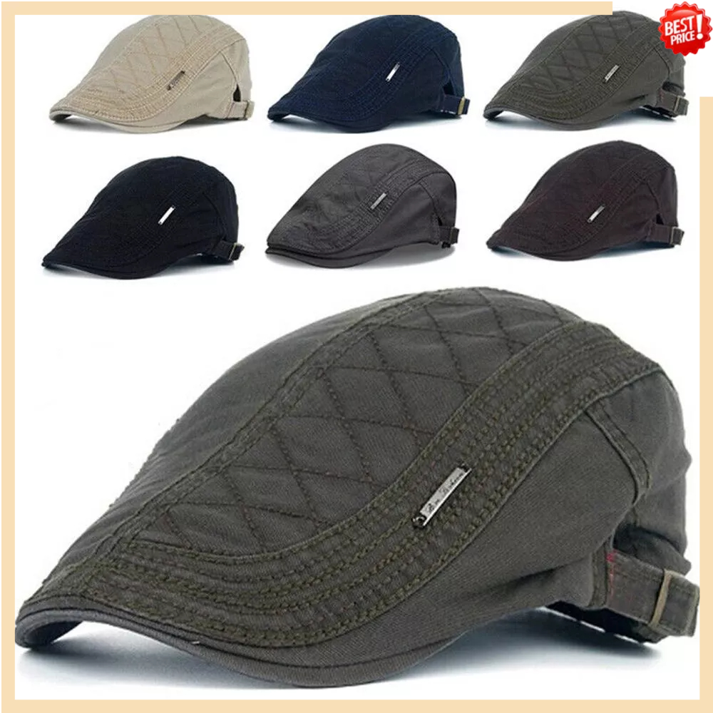 Retro Men Cotton Ivy Flat Cap Newsboy Adjustable Beret Cabbie Gatsby ...