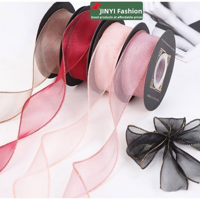 Gold Rim Fishtail Yarn Ribbon ~(4CM*2 Meters ) Wrapped Flower Ribbon ...