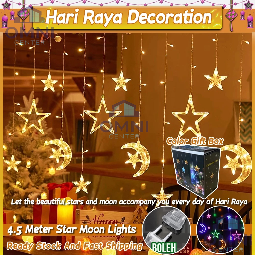 Lampu Raya 4.5M Led Light Strip Star Moon Curtain Lights 8Modes ...