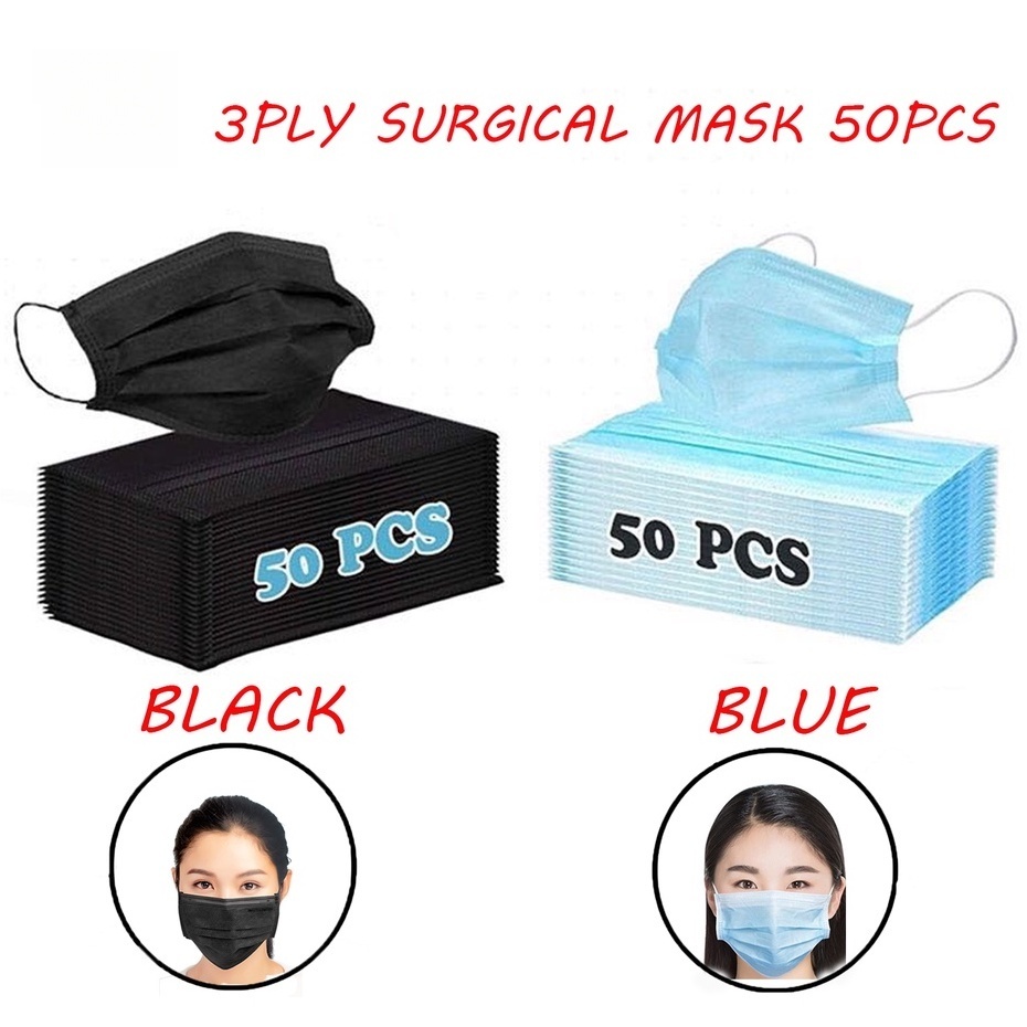 (1PACK) (50PCS) FACE MASK SURGICAL 3PLY EXCELLENT QUALITY FOR ADULT AND ...
