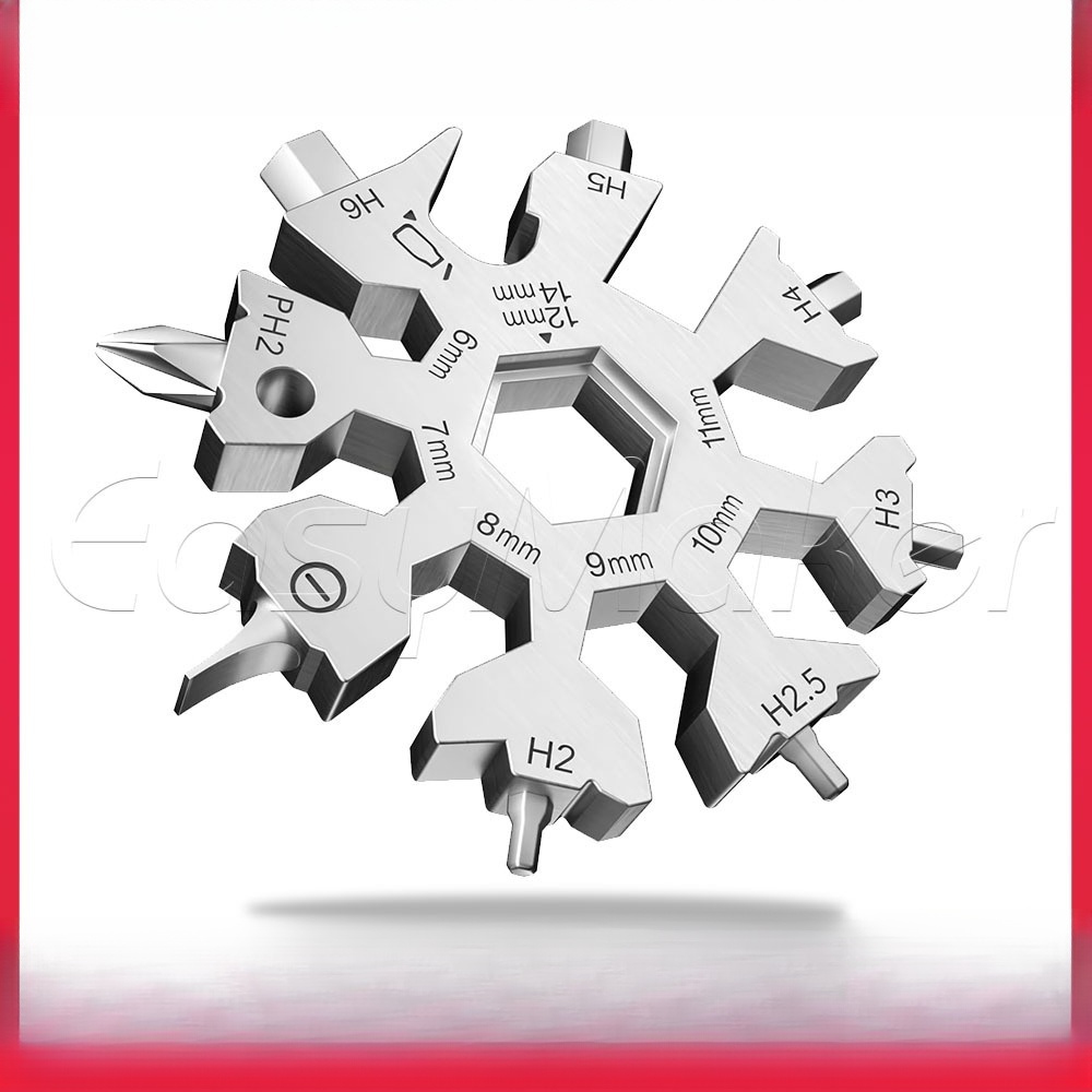 Snowflake Shape Stainless Steel Multi Tool Keychain – 18 Tools in One ...