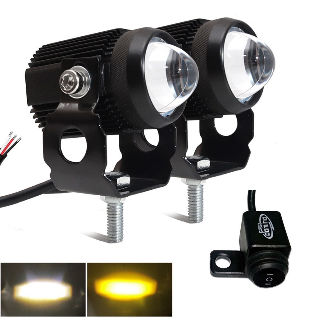 Pair Mini LED Motorcycle Driving Lights with Dual-Color White and ...