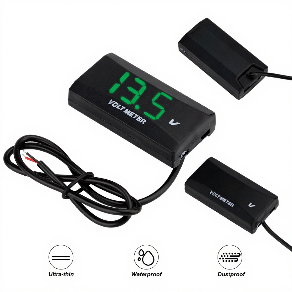 12V Waterproof Motorcycle Digital Voltmeter with LED Display and Switch ...