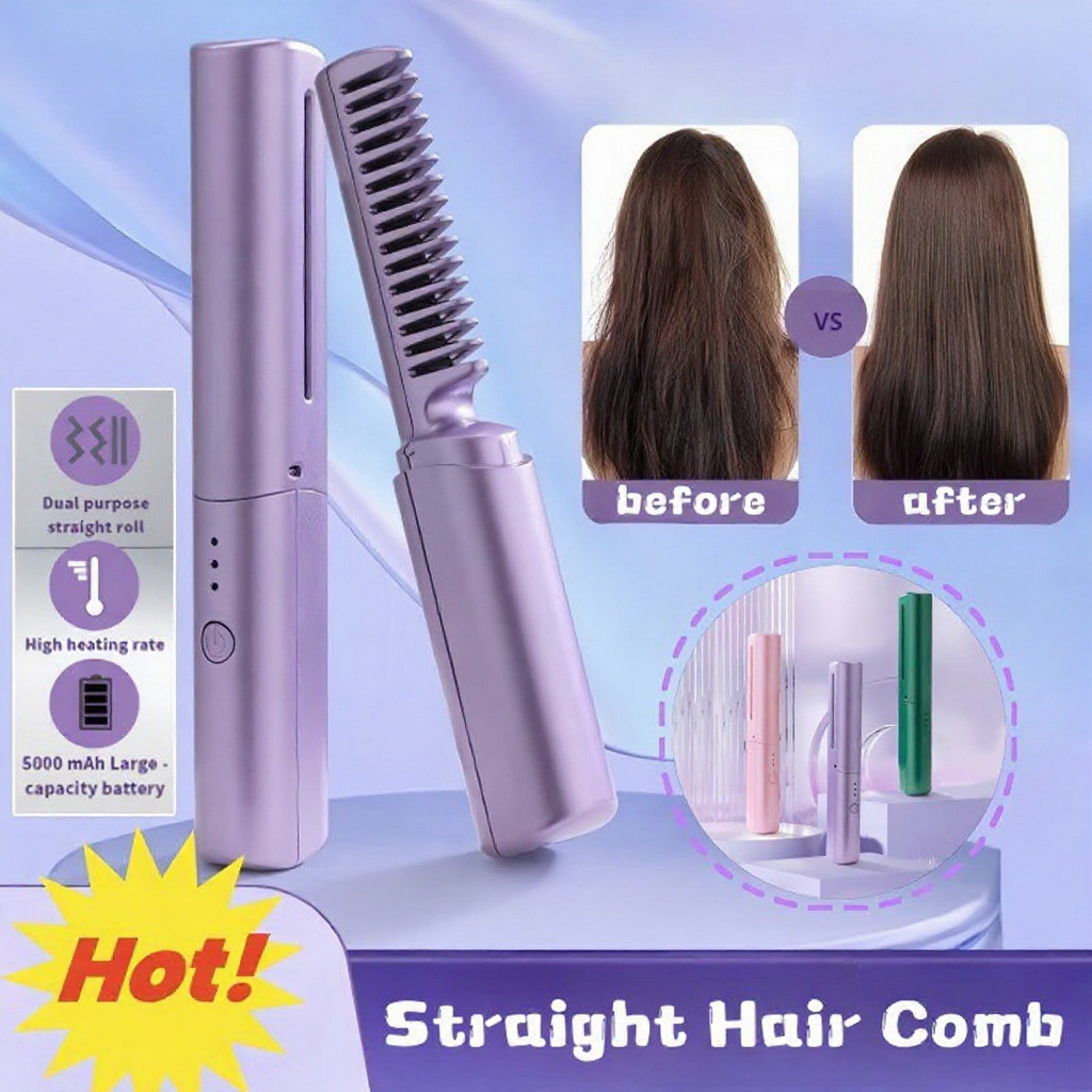 Wireless 2 in 1 Hair Straightener and Curler Comb Upgrade Version USB ...