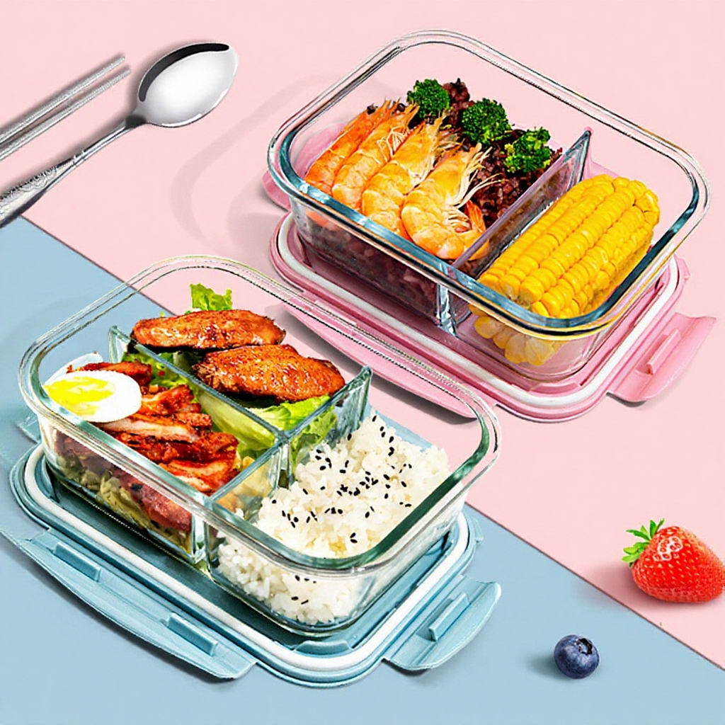 Glass Lunch Box with Divider, Microwaveable Food Container, Food Keeper ...
