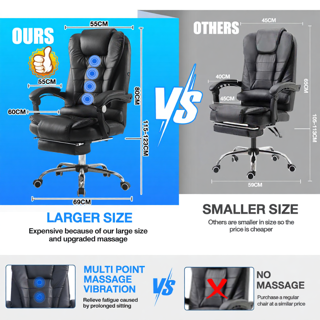 Leather Office Chair Executive USB Massage | Shopee Philippines