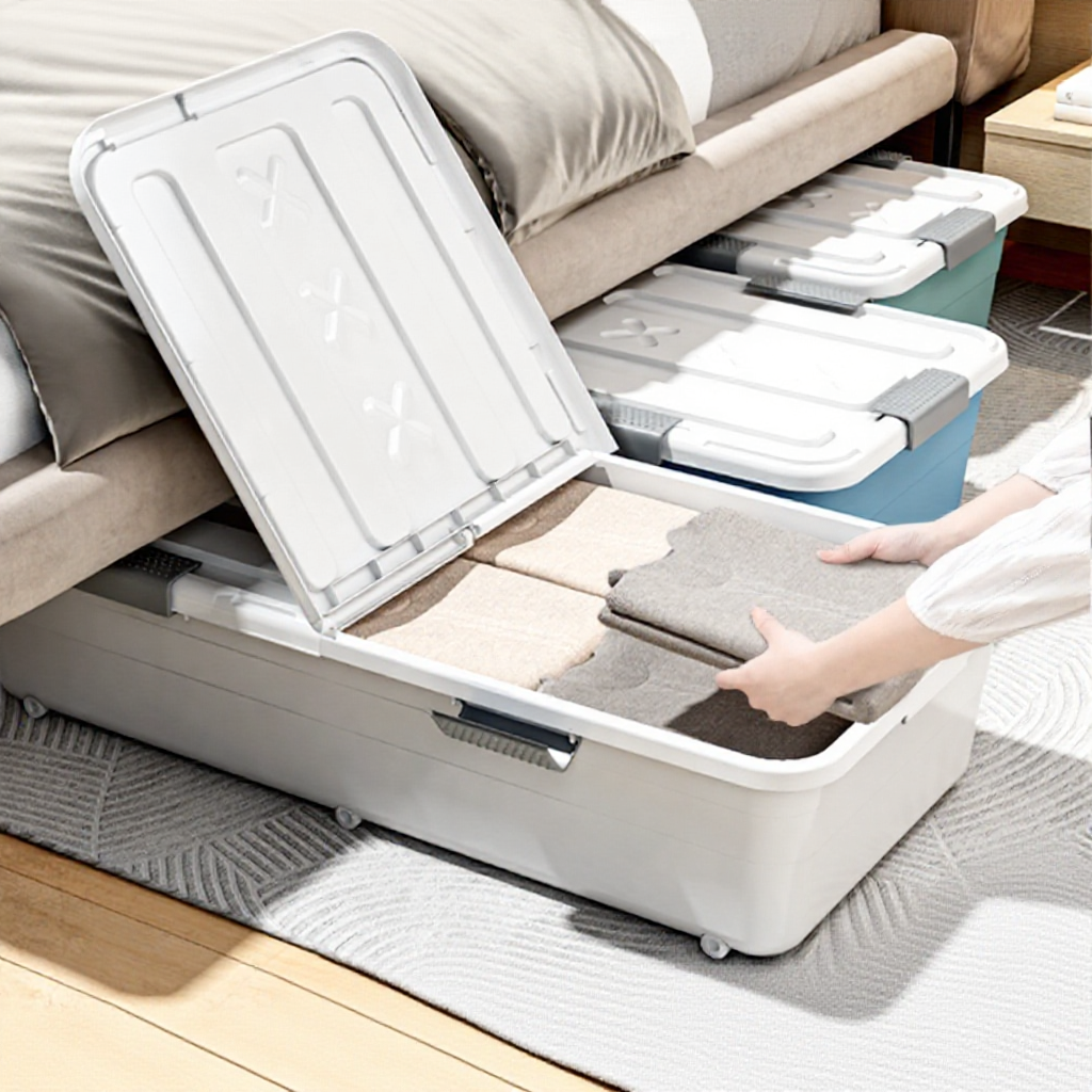 MUJU Under Bed Storage Box with Wheels – Durable Plastic Organizer for ...