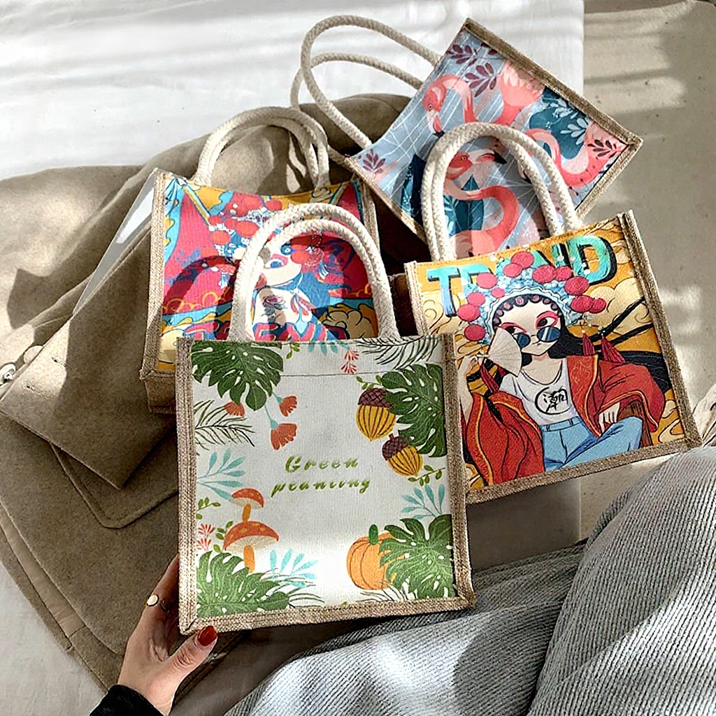 New Trendy Ethnic Style Retro Tote Bag Lunch Bags For Women | Shopee ...