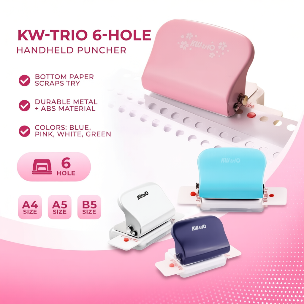 KW-TRIO 6 Hole Puncher Handheld Metal 6mm Round Hole Punch for A4 A5 B5 ...