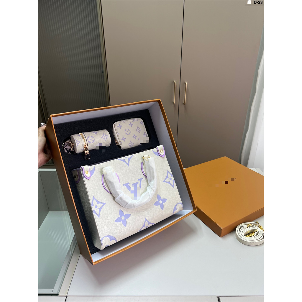LV273 White Purple Printed Handbag with Coin Purse and Belt Set ...