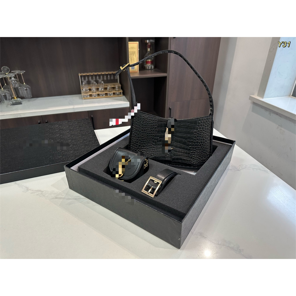 YSL240 Black Crocodile Pattern Handbag with Small Belt and Coin Purse ...