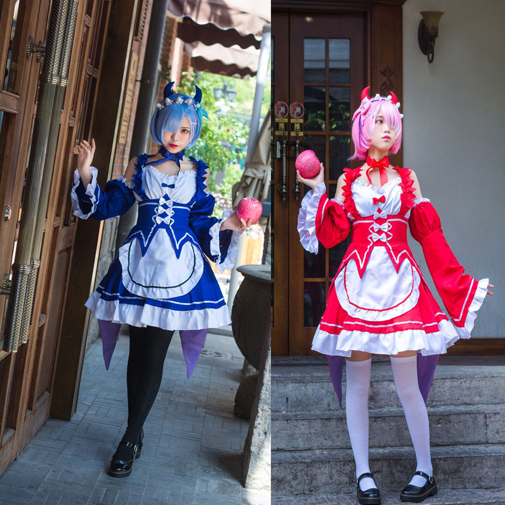 Re Zero Ram Rem cosplay costume devil demon suits female Apron dress ...