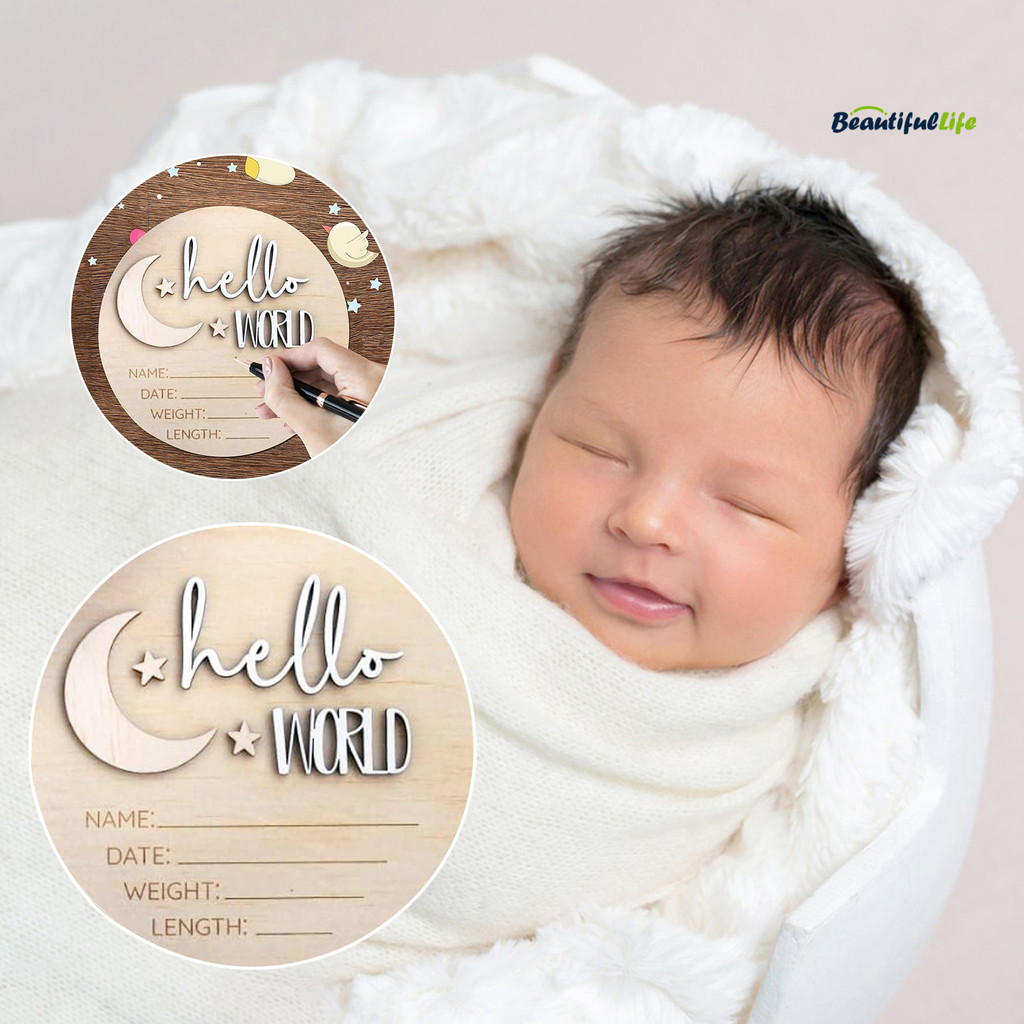 Beautifullife Hello World Newborn Sign Moon Stars Design Wooden Birth ...