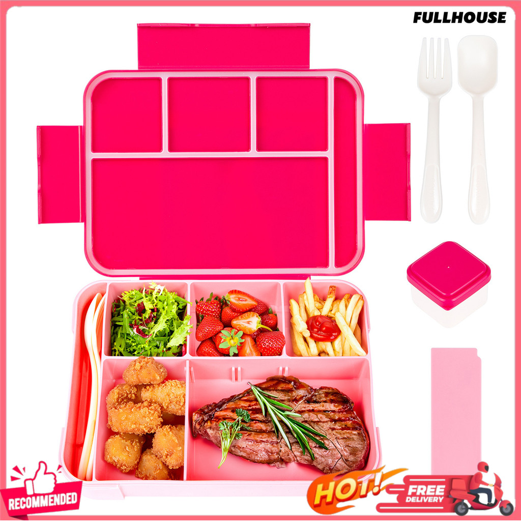 HOUSE Lunch Box with Fork Spoon Split Bento Box Leak-proof Food Container BPA-Free Meal Prep ...