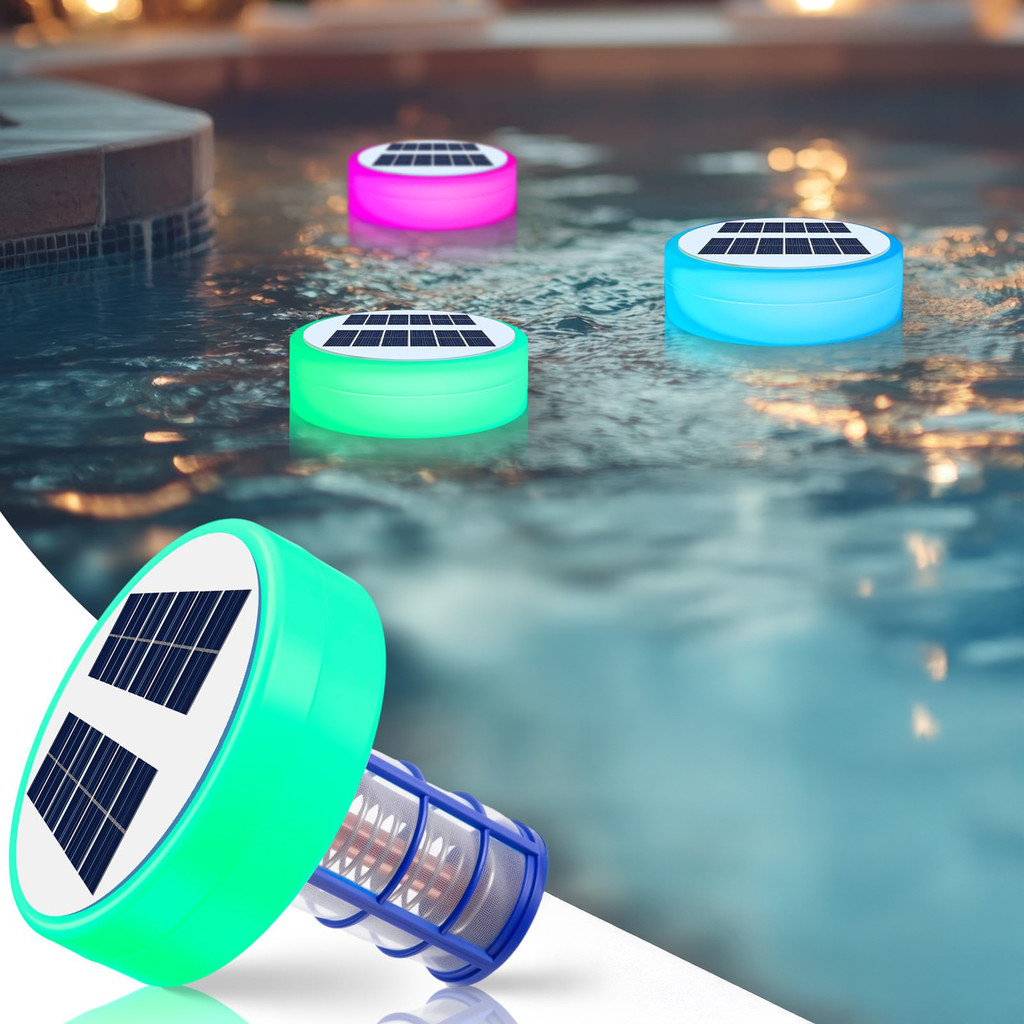 COCO Solar Pool Ionizer Automatic Floating Pool Cleaner with LED Lights ...
