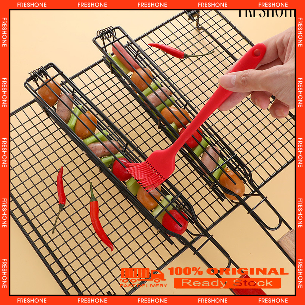 COD Barbecue Grill Baskets for Meat Vegetables Lockable Grille Rolling ...