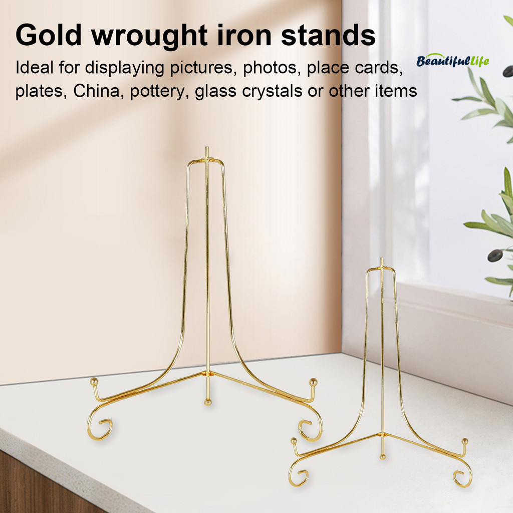 Beautifullife Plate Display Stand Gold Iron Picture Frame Holder Small ...