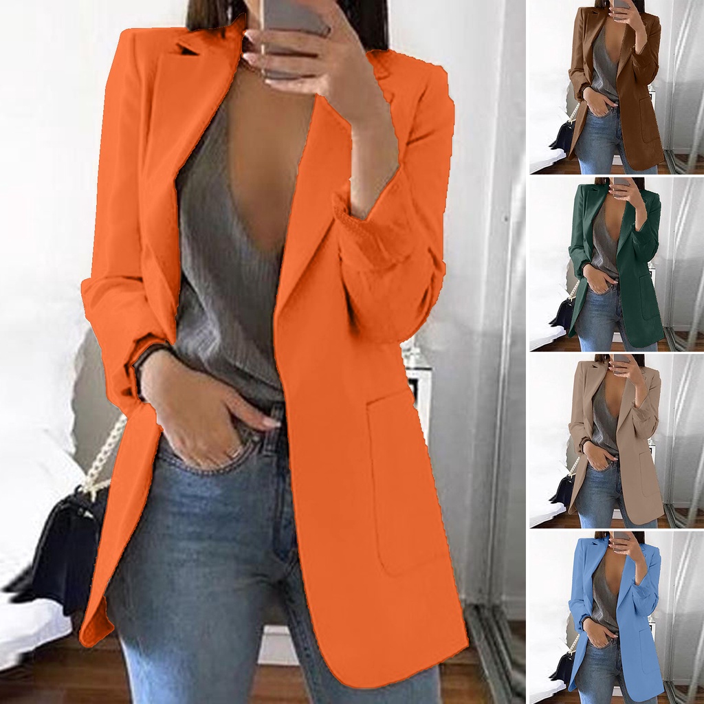 [ER] Women Suit Coat Lapel Long Sleeve Open Front Suit Jacket with ...