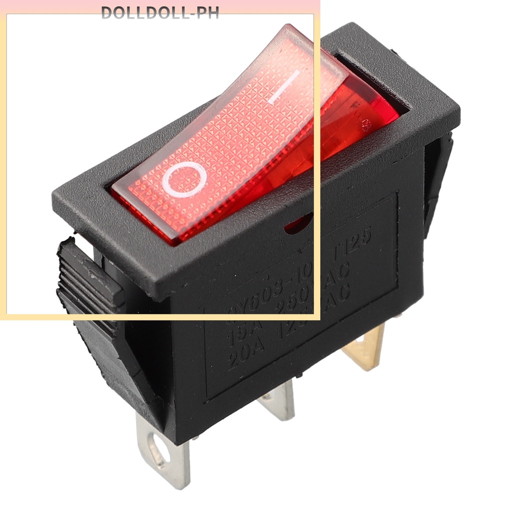 【DOLL Ready】Rectangular Latching Neon Rocker Switch ON/OFF 3 Pin Red ...