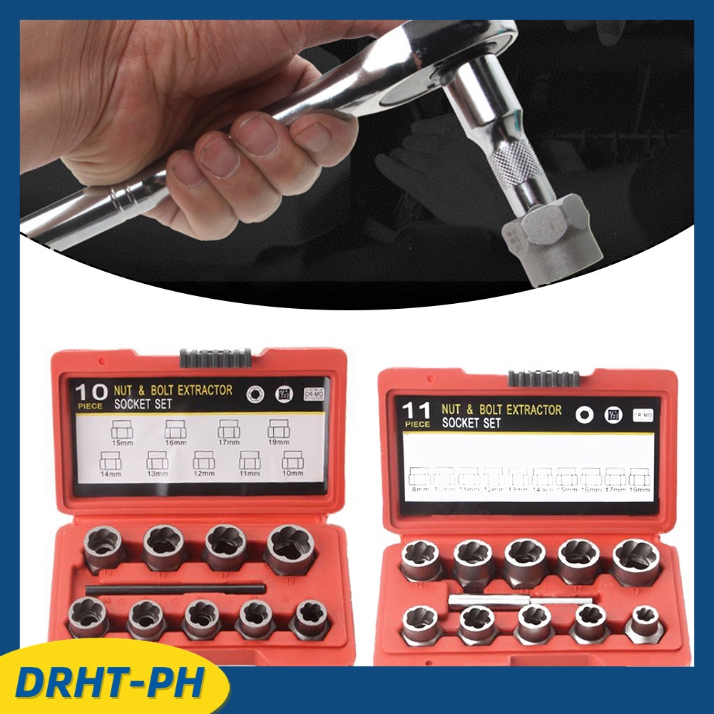 [DRHT] 10/11pcs 1/2 Broken Bolt Extractor Socket Set Nut Remover Drive ...