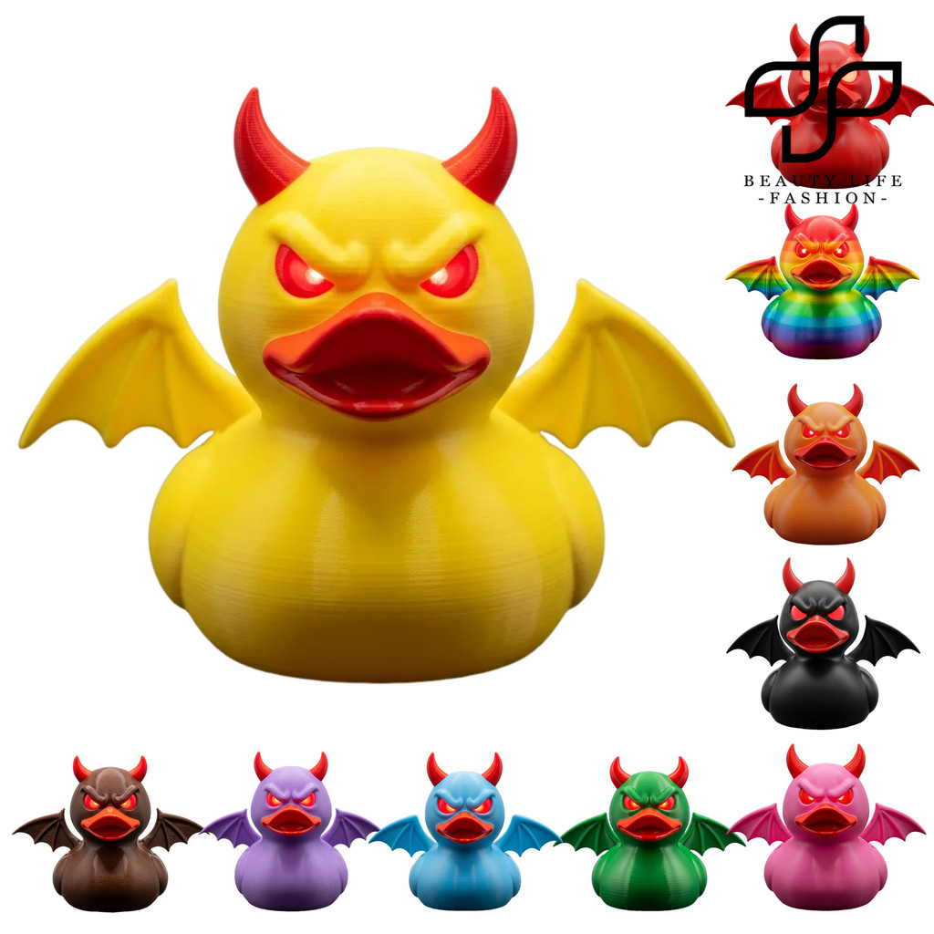 [BEA]™Demon Duck Figurine 3D Printed Devil Duck with Red Horns Bat ...