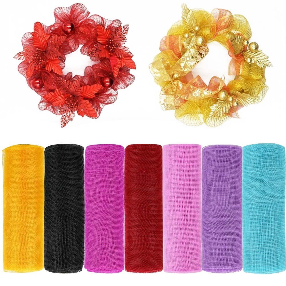 DIY Ribbon Bows Deco Mesh 10 Yards Gold Wire Mesh Ribbons Xmas Wrapping ...