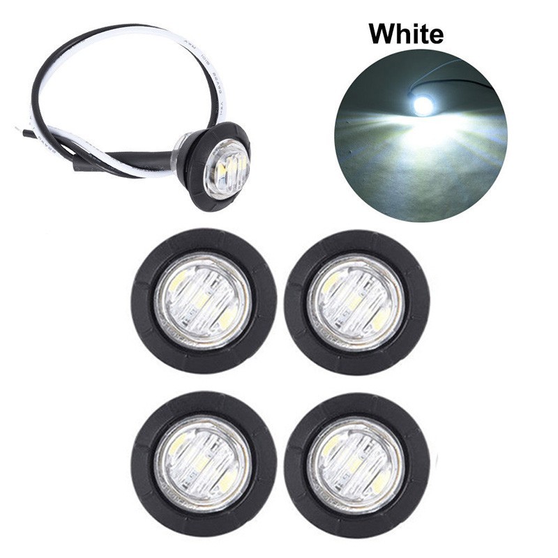 4pcs 12/24V Truck Trailer White Mini Round LED Button Marker Lights ...