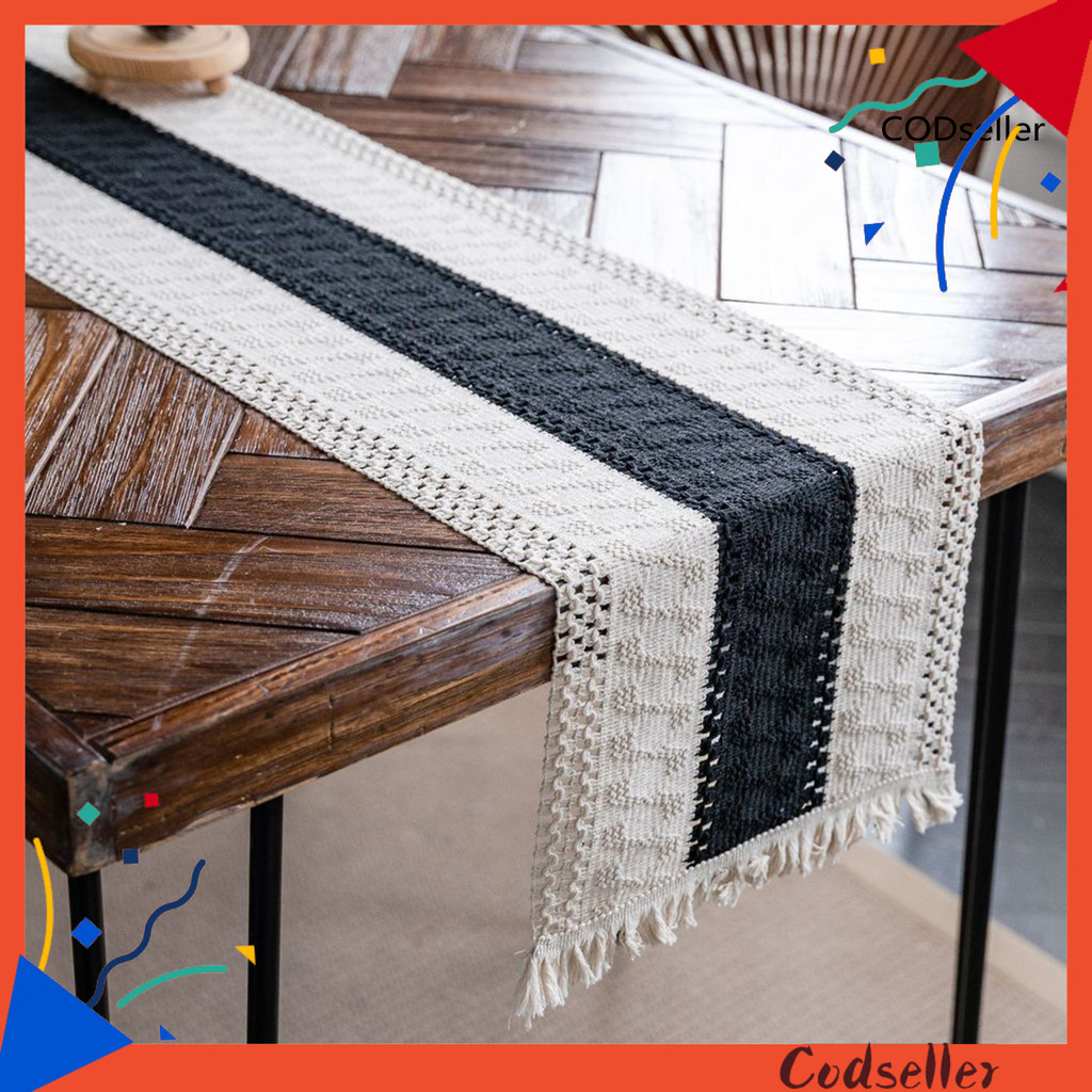 COD_Table Runner with Tassels Woven Linen Bohemian Style Dresser Scarf ...
