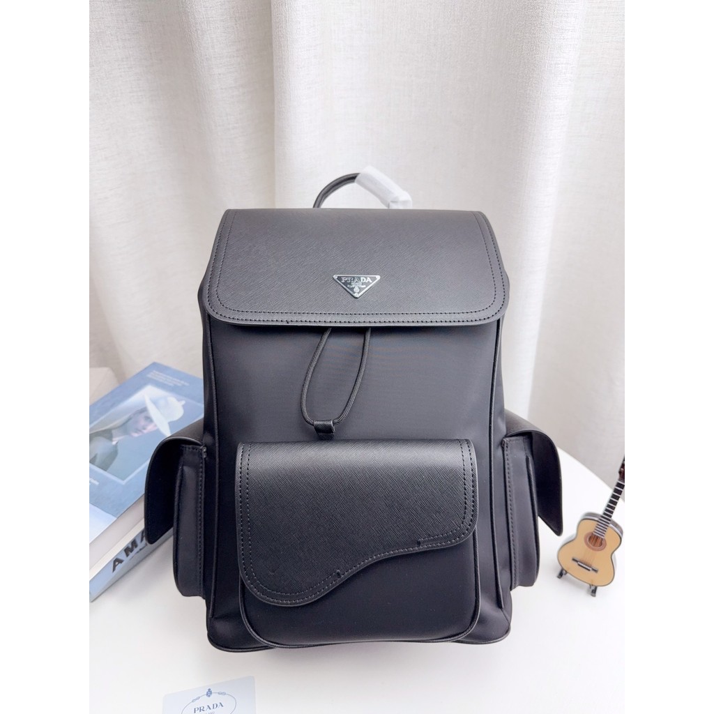 PRADA95132 Black Classic Triangle Buckle Business Commuter Backpack ...