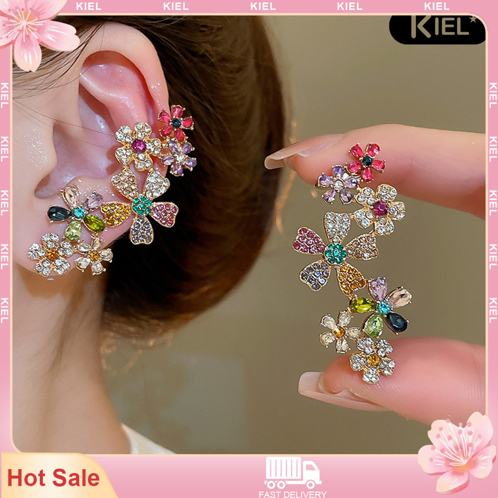 [COD] 1Pc Ear Clip Earring Colorful Flower Shape Decor Ear Bone Clip ...