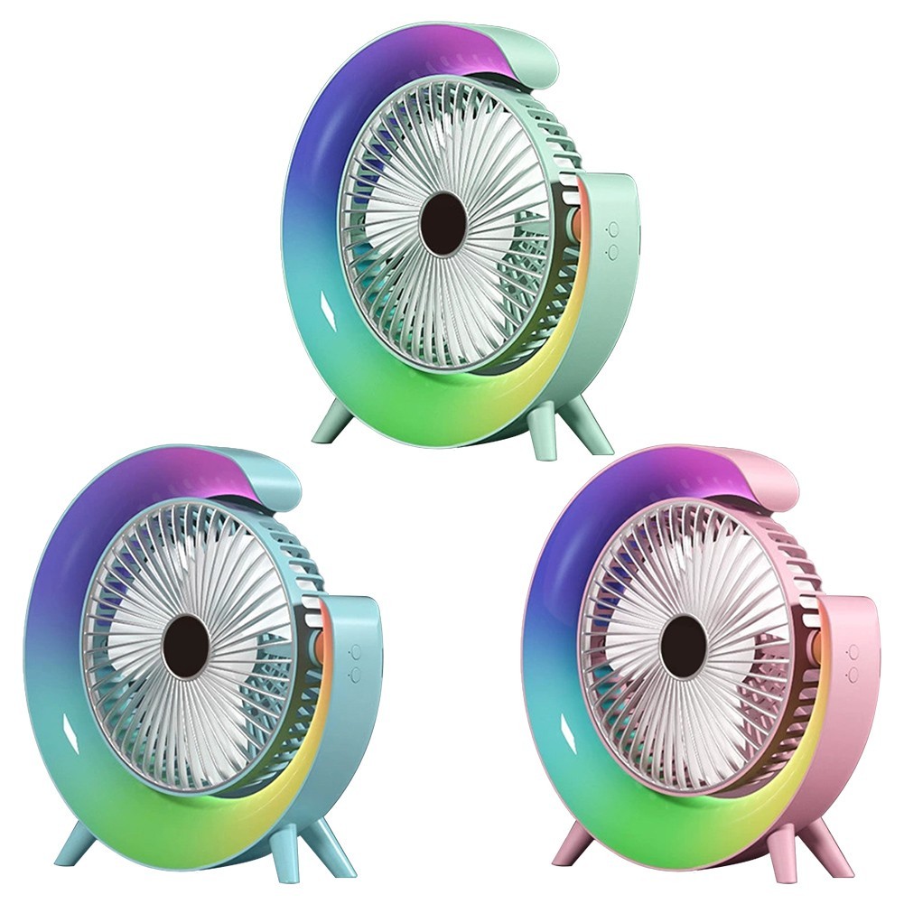 Portable Fan USB Rechargeable Fan LED 7 Colors Electric fan 180 ...