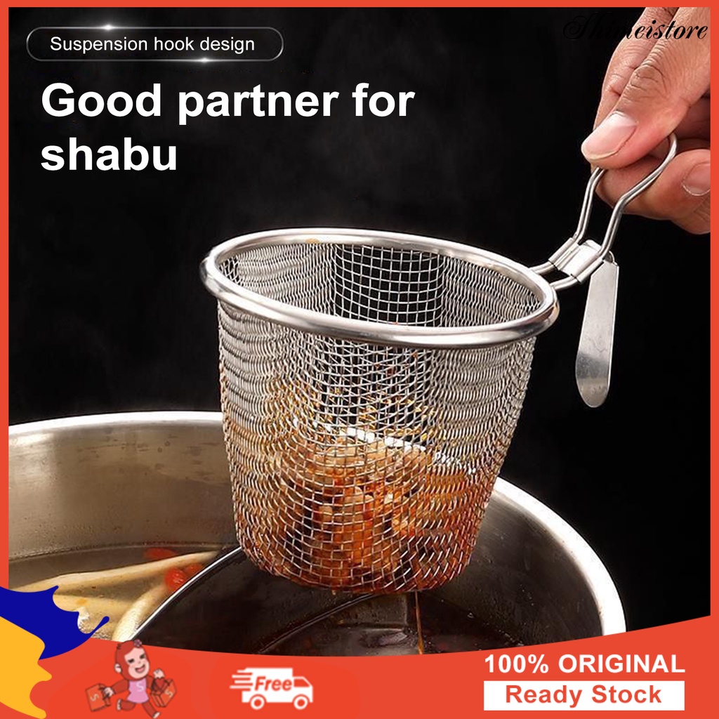 [COD]℠Stainless Steel Food Colander Fine Wire Mesh Slotted Spoon Funnel Hot Pot Hook Filter ...