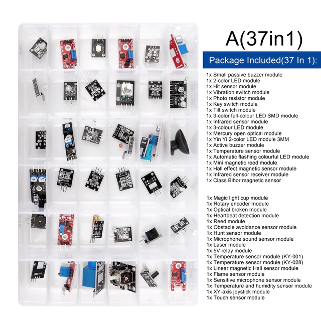 DIY 37 In 1 Sensor Kits For Raspberry Pi 4B Arduino Beginner Sensor Module Learning Suit ...