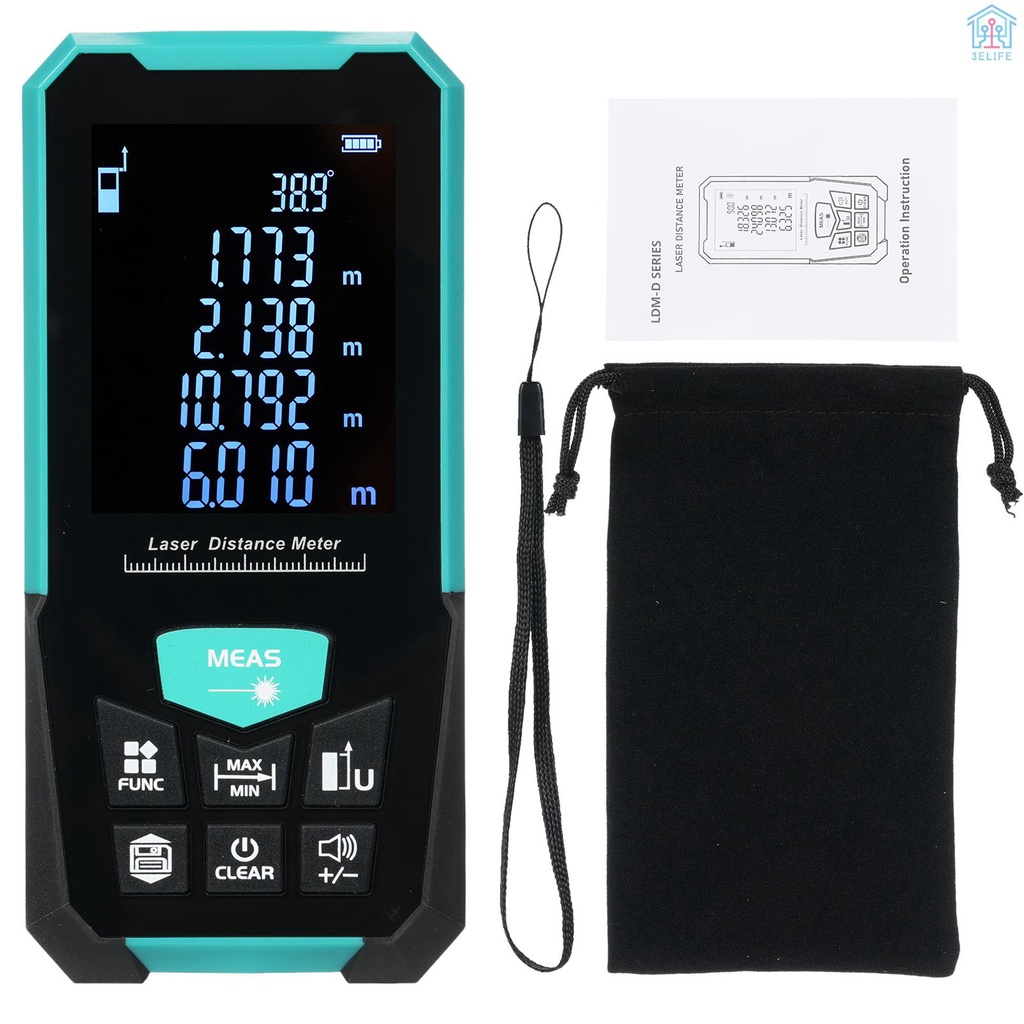 Profesional Laser Distance Meter 120m/393ft Laser Tape Measure Rangefinder with Single ...