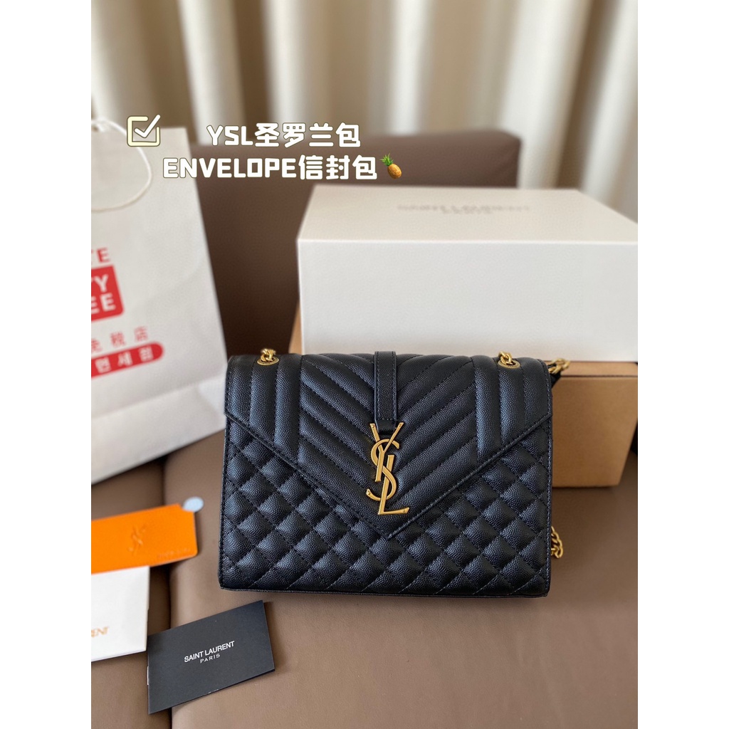 YSL Saint Laurent Bag 1126 Diamond Pattern Gold logo Envelope Bag ...