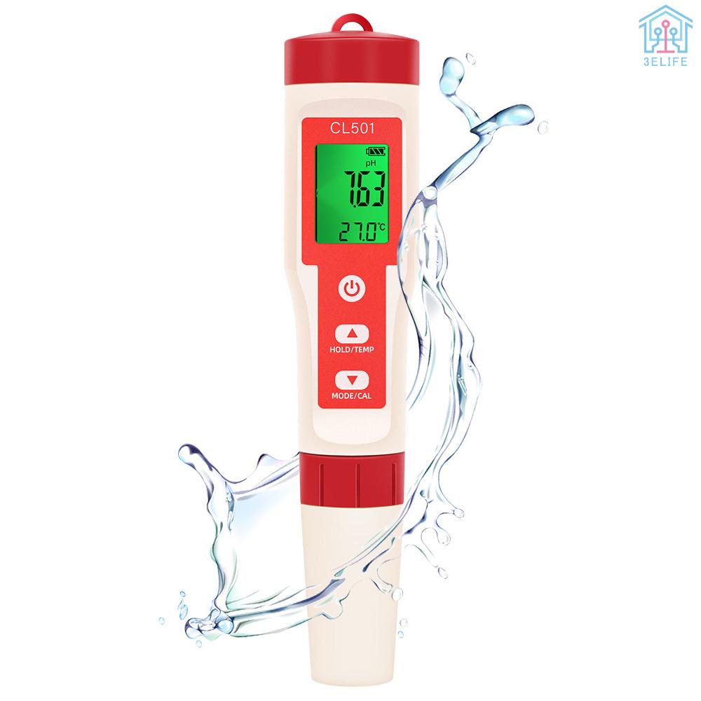 5in1 Water Quality Test Pen Chlorine PH ORP H2 Temperature Test Meter ...