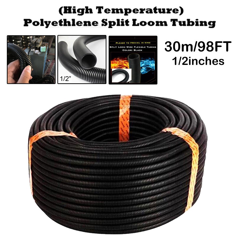 [COD]-98ft 1/2" Split Wire Loom Conduit Tubing Black Sleeve Tube Pipe ...