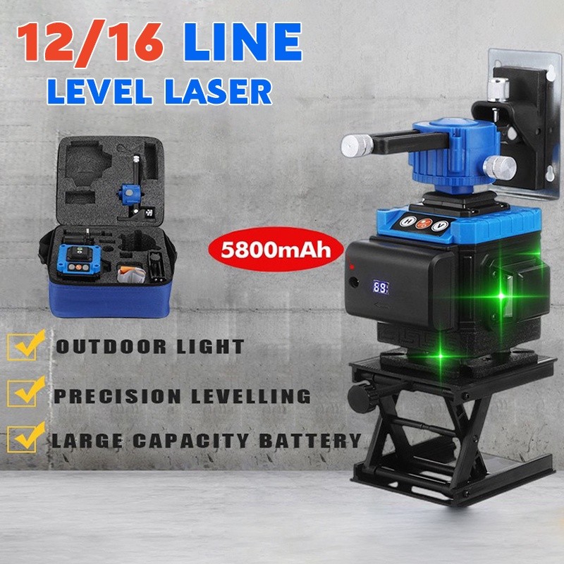 12/16 Line 3D Adjustable Laser Level Light Self-Leveling 360° Rotary ...