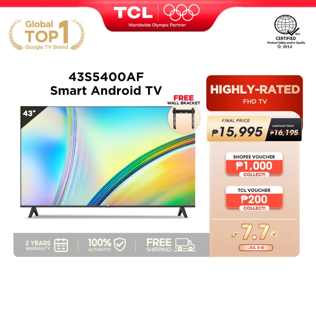 TCL 43 Inch FHD Smart Android TV - 43S5400A (Google Assistant, Netflix ...