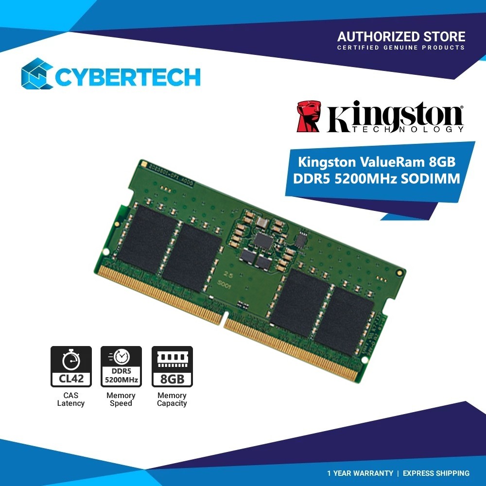 Kingston 8GB DDR5-5200 SODIMM Laptop Memory 1Rx16 1G x 64-Bit PC5-5200 ...