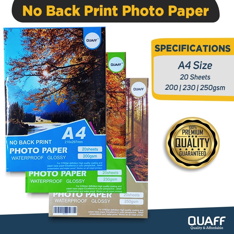 QUAFF Photo Paper Tree Type No Back Print 230GSM // 200GSM A4 Size (20 ...
