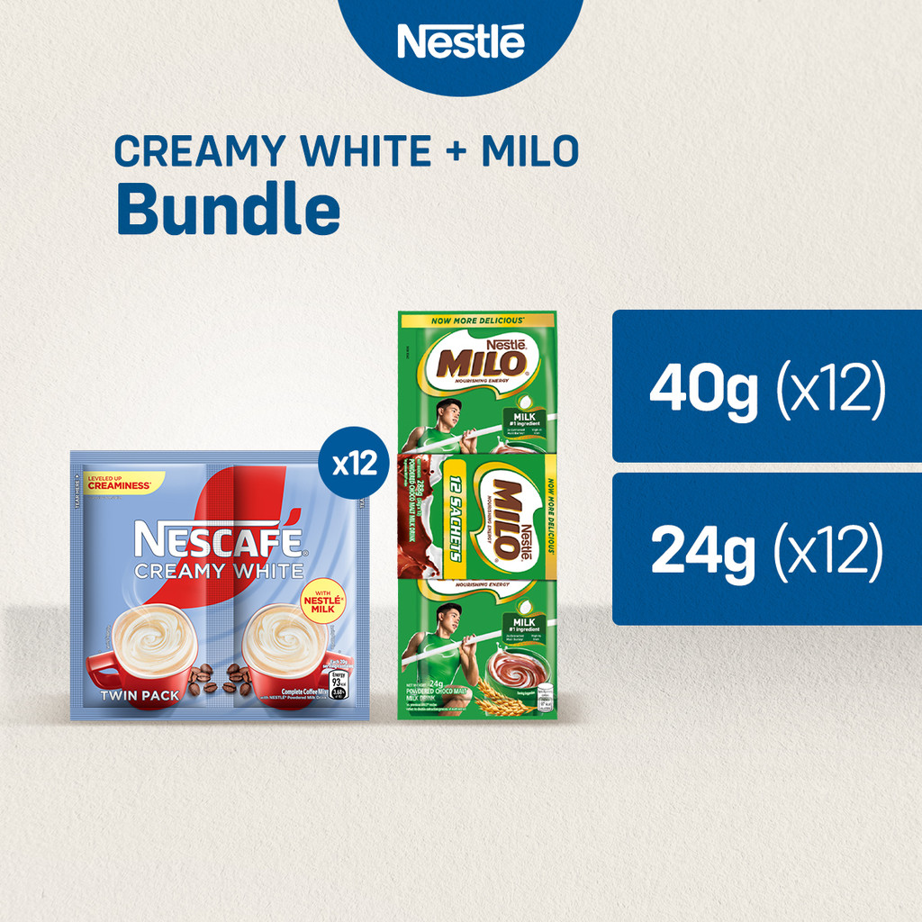 NESCAFE Creamy White Twin Pack 40g x12 + MILO Powdered Choco Malt Milk ...