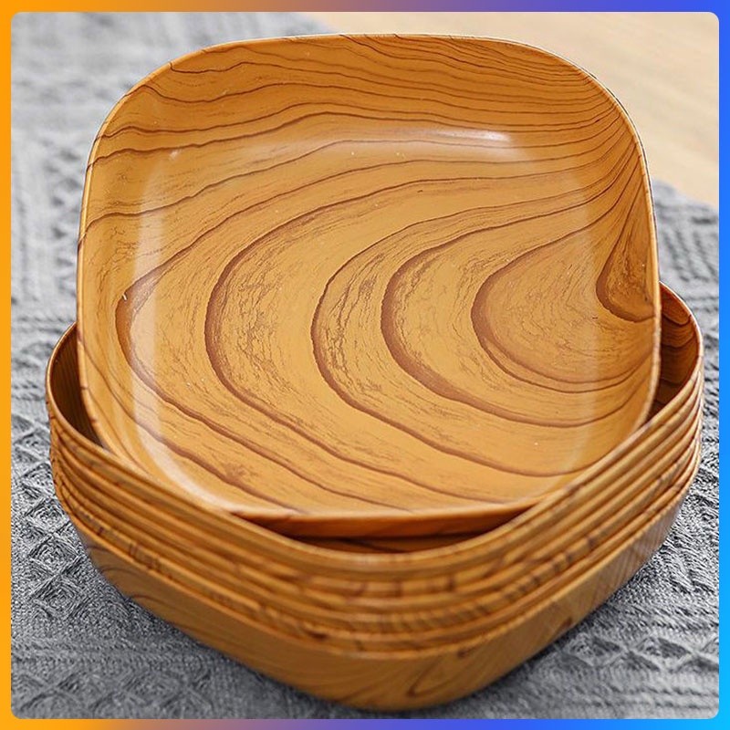 HL (6/12pieces)Creative square plastic tableware frying pan plate/wood ...