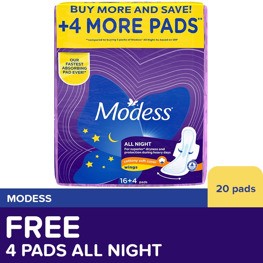 Modess All Night Sanitary Napkins 16s + FREE 4 Pads | Shopee Philippines